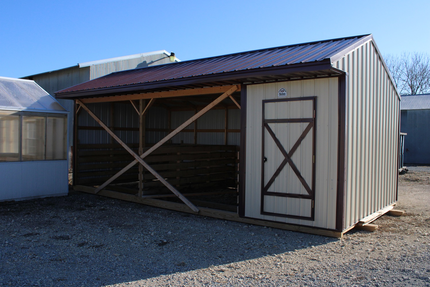 12'x24' Horse Loafing Shed with Tack Room and Divider Wall (2 Stalls ...