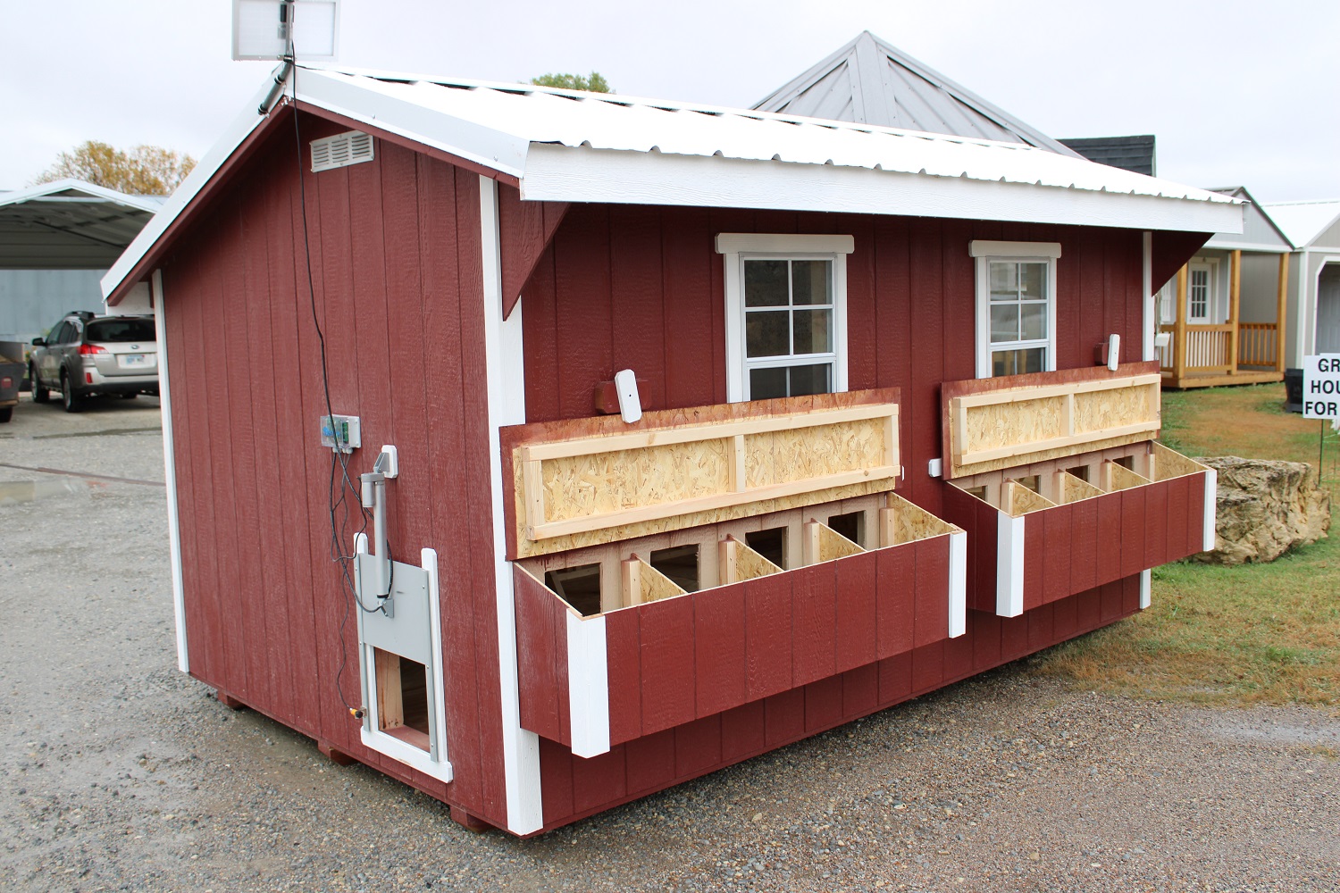 8'x12' Chicken Coop with Solar Chicken Door and Two 4-Section Nesting ...