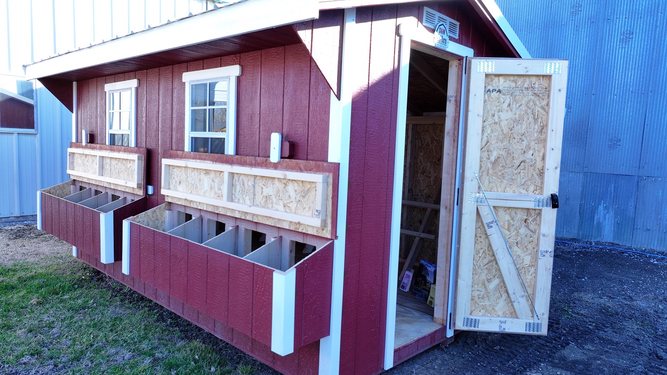 8'x12' Chicken Coop with Solar Chicken Door and Two 4-Section Nesting ...
