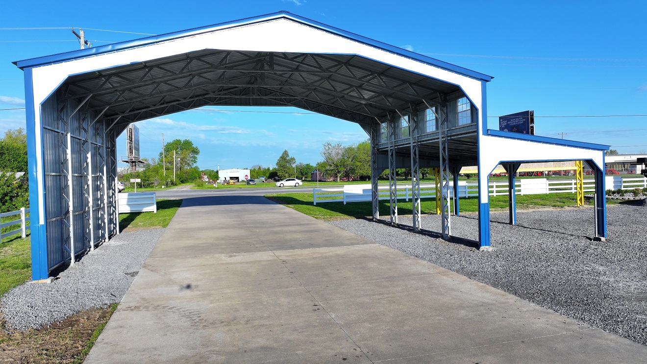 32'x25'x16' Free Span Truss Building Covered One Side with 12' Lean To ...