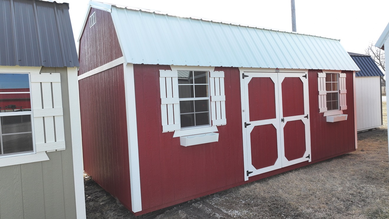 10'x20' Side Lofted Barn with Shutters and Flower Boxes - Projective Fabrication